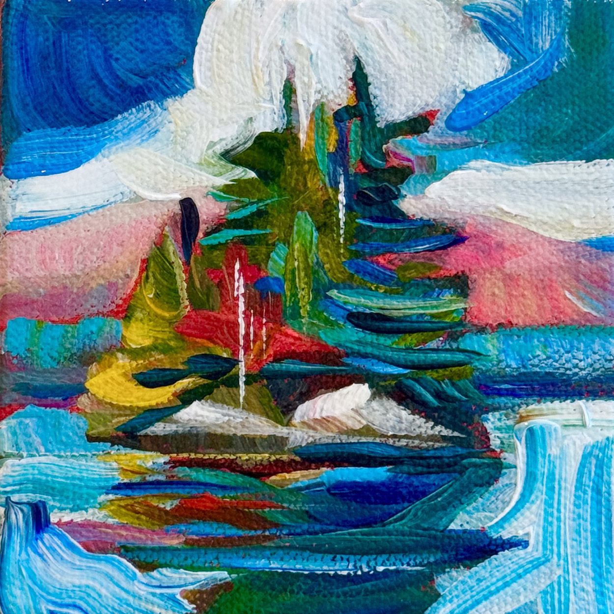 Autumn Returns - 4 by 4 Original Artwork With Natural Frame - Julia Veenstra