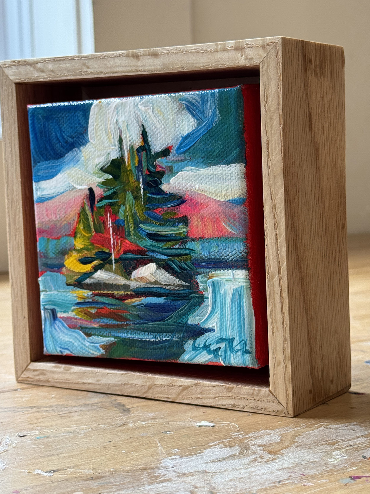 Autumn Returns - 4 by 4 Original Artwork With Natural Frame - Julia Veenstra